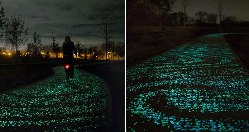 Solar Powered Bike Path Glows During The Night