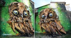 Street Artist Transforms Junk Into An Amazing Giant Owl Sculpture