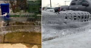 These Cars Were So Cold They Froze Over Leaving Ice Shells Of Their Bumpers