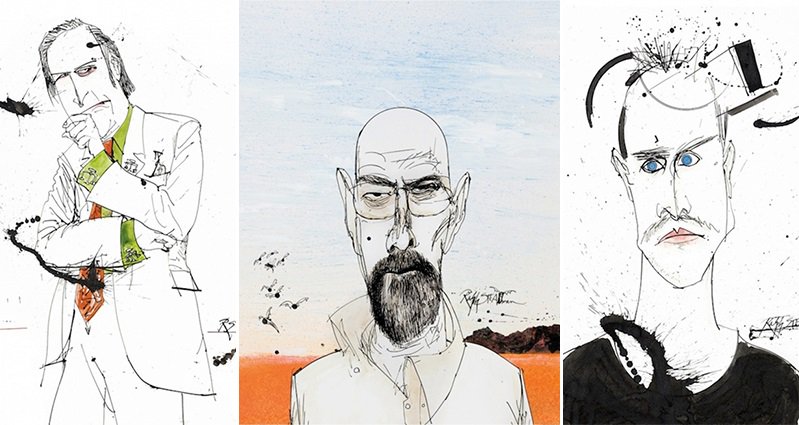 Ralph Steadman Draws The Cast Of Breaking Bad In A Unique Way