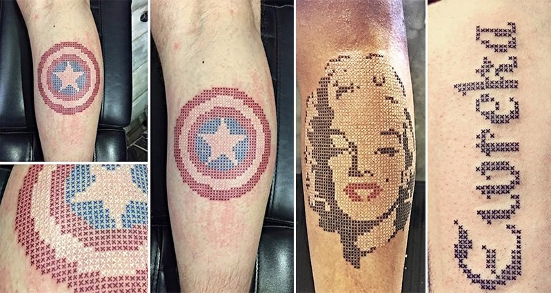 Eva Krbdk's Creates Awesome Cross Stitch Craft Tattoos