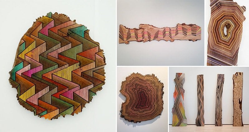 Jason Middlebrook Creates Beautiful Geometric Art On Slices Of Trees