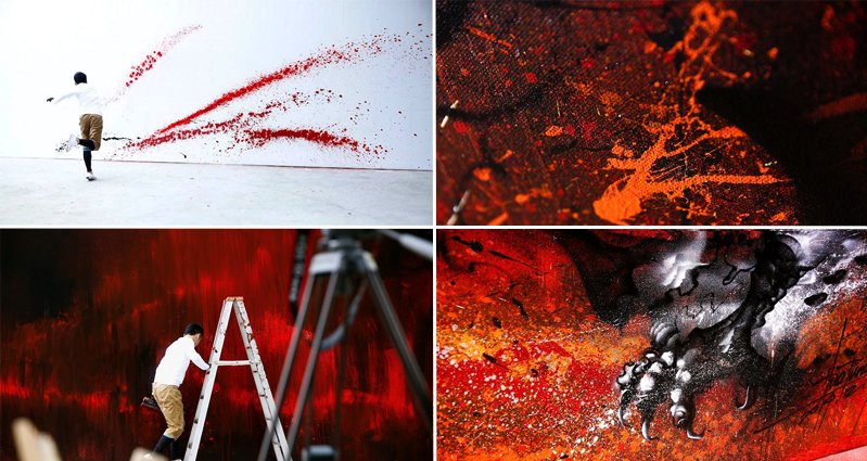 See Artist Hua Tunan Create Awesome Splattered Paint Dragon Mural