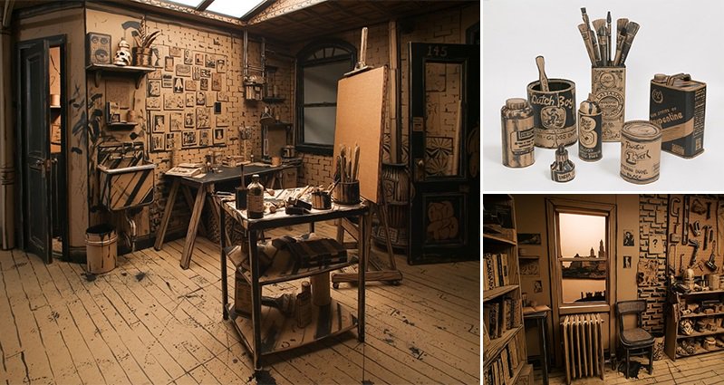 Tom Burckhardt Made A Full-Scale Artist's Studio Out Of Cardboard