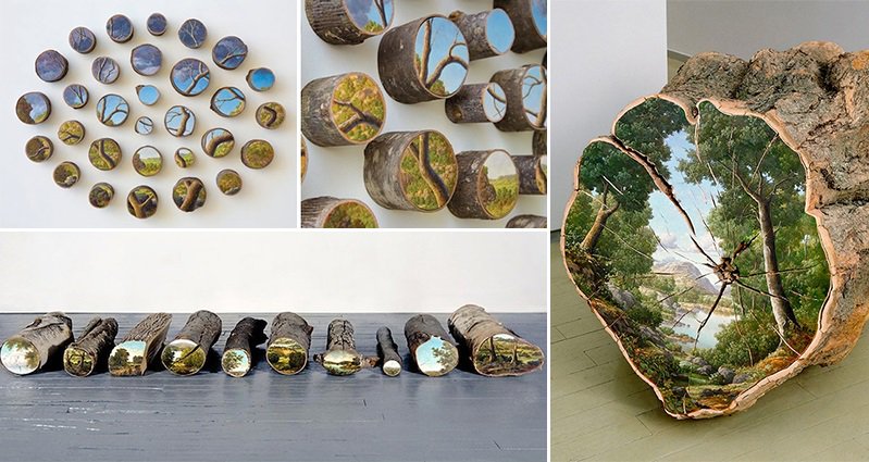 Alison Moritsugu Paints Beautiful Landscapes On Tree Logs