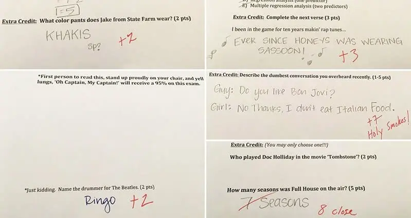 This Teacher With A Sense Of Humor Asks Odd Extra Credit Questions And ...