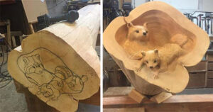 Wood Artist Mori Kono Carves Fallen Logs into Cute Forest Animals