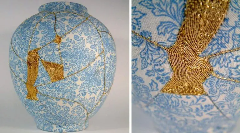 Artist Fixes Broken Vases by Sewing Them Back Together with Gold Thread