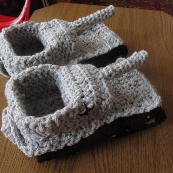 These Crochet Tank Slippers Also Come In Miniature Form For Babies