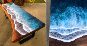 These Stunning Resin Tables Look Like Ocean Waves Washing Up On Shore