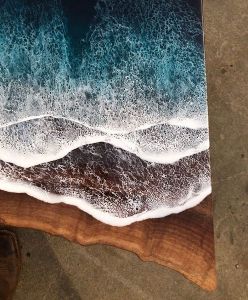 These Stunning Resin Tables Look Like Ocean Waves Washing Up On Shore