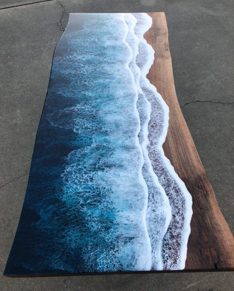 These Stunning Resin Tables Look Like Ocean Waves Washing Up On Shore