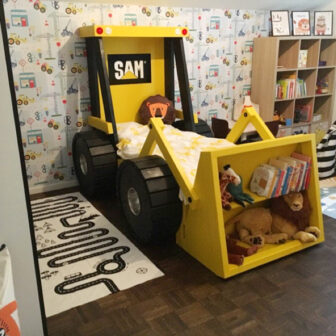 This Construction Truck Bed For Kids Comes With A Built-In Bookshelf