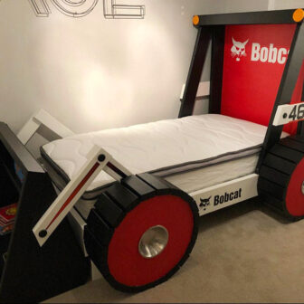This Construction Truck Bed For Kids Comes With A Built-In Bookshelf