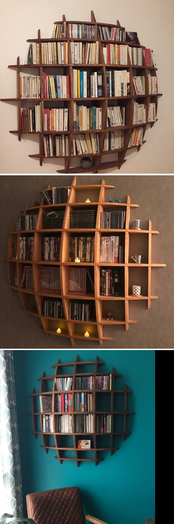 These 3D Sphere Bookshelves Look Like They're Emerging From Within The Wall