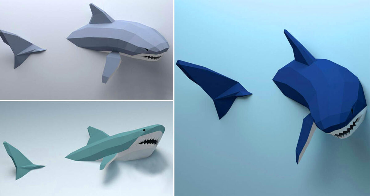 This 3D Papercraft Shark Is A Ferocious Wall Decoration That Looks ...
