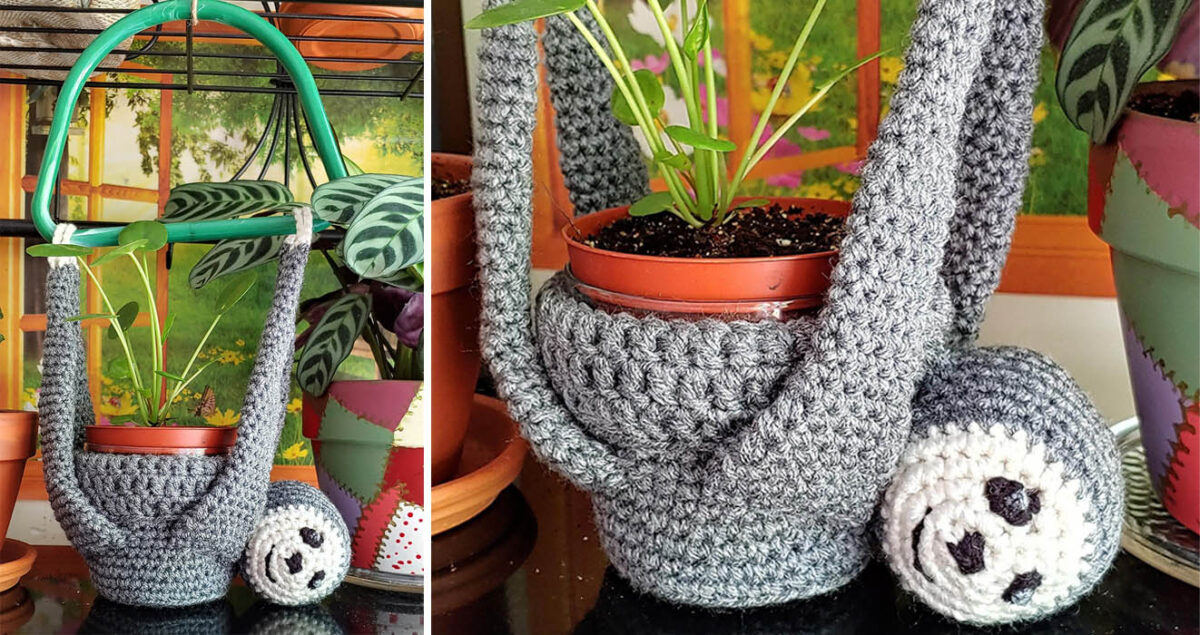 Crochet Hanging Sloth Plant Holder