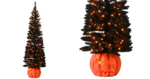 Celebrate Halloween With A Black Ceramic Tree Topped With A Spooky Pumpkin