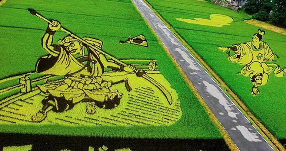 Japanese Village Comes Together Each Year To Create Huge Rice Paddy Art