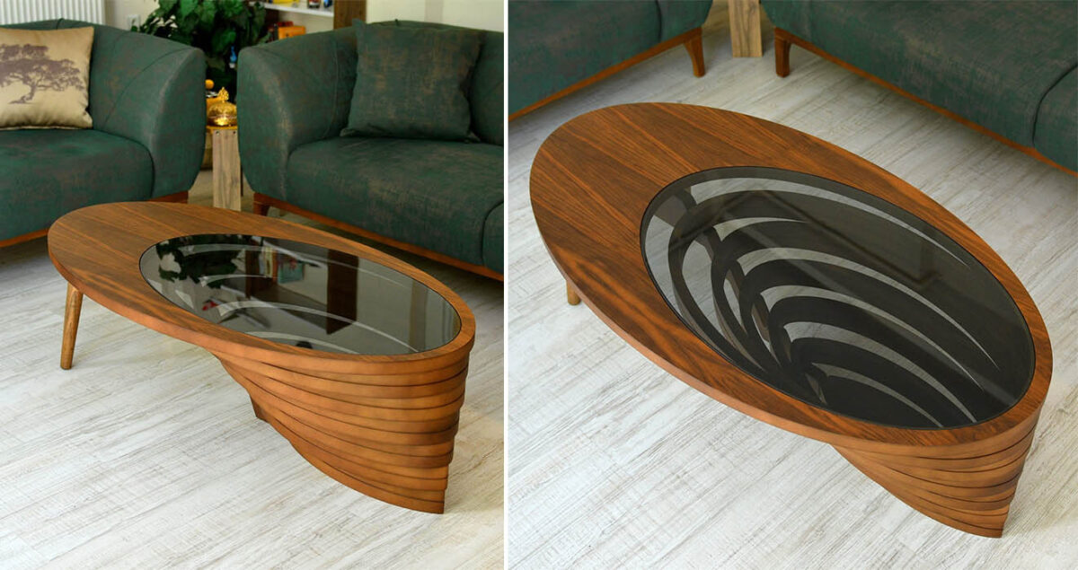 Beautiful Walnut Coffee Table With Glass Top