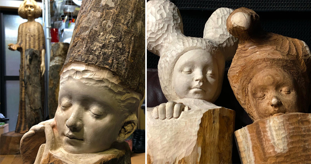 Sculptor Akiko Mimasu Creates Sleeping Figures From Fallen Trees